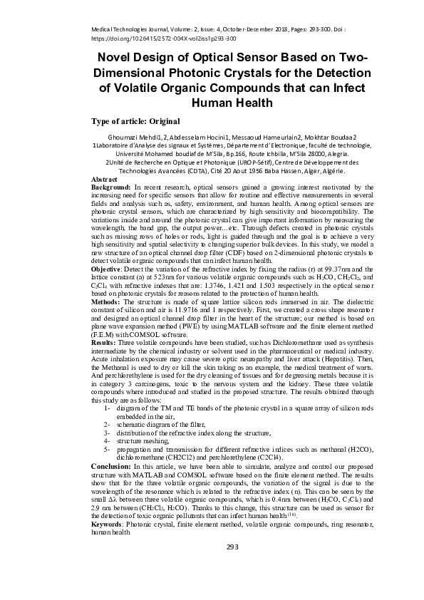 (PDF) Novel design of optical sensor based on two-dimensional photonic crystals for the ...