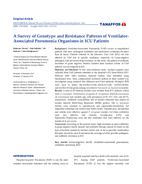 (PDF) A Survey of Genotype and Resistance Patterns of Ventilator ...
