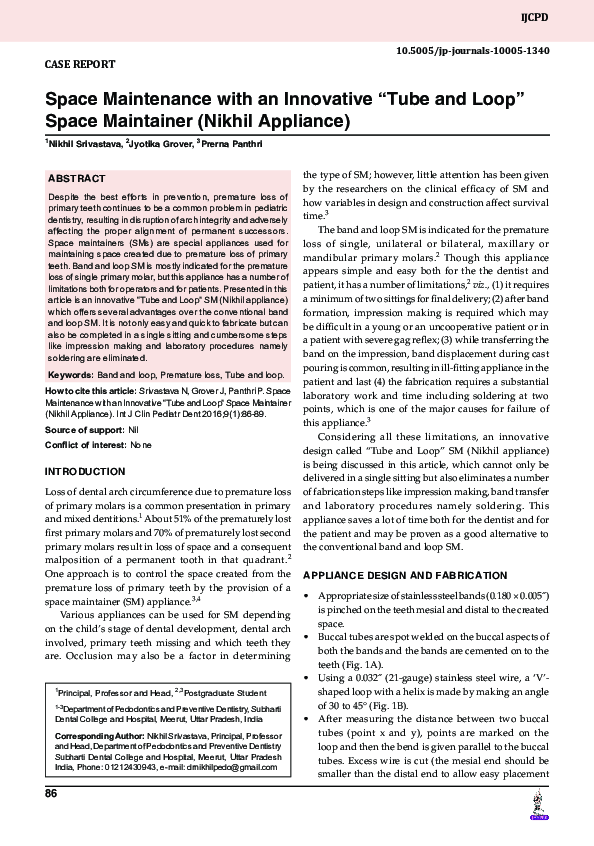 (PDF) Space Maintenance with an Innovative “Tube and Loop” Space ...