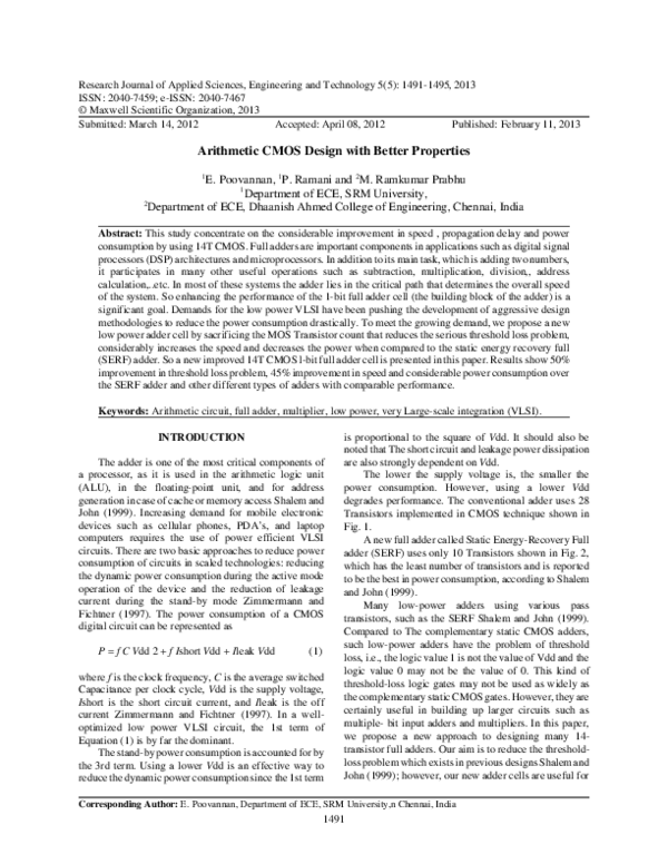 (PDF) Arithmetic CMOS Design with Better Properties