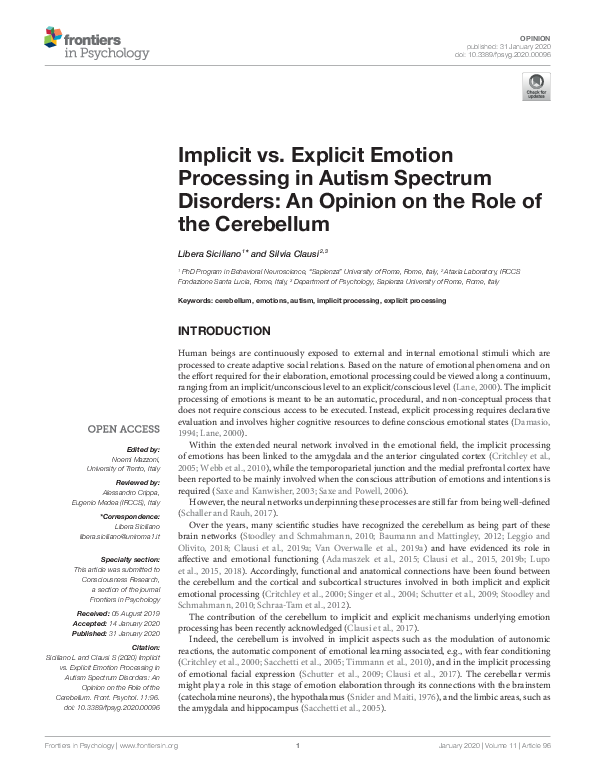 (PDF) Implicit vs. Explicit Emotion Processing in Autism Spectrum Disorders: An Opinion on the ...