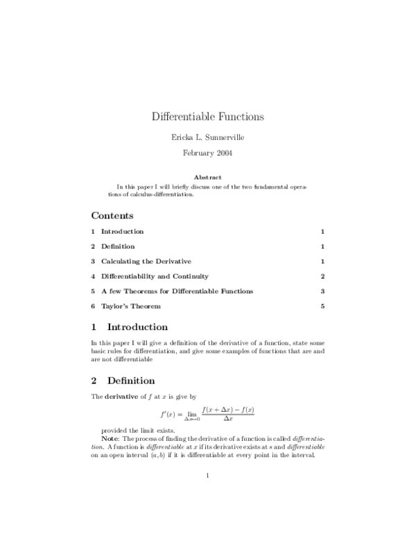 (PDF) Differentiable Functions