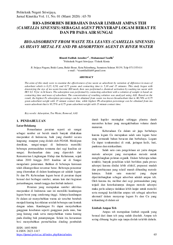 (PDF) Bio-Adsorben Berbahan Dasar Limbah Ampas Teh (Camellia Sinensis ...