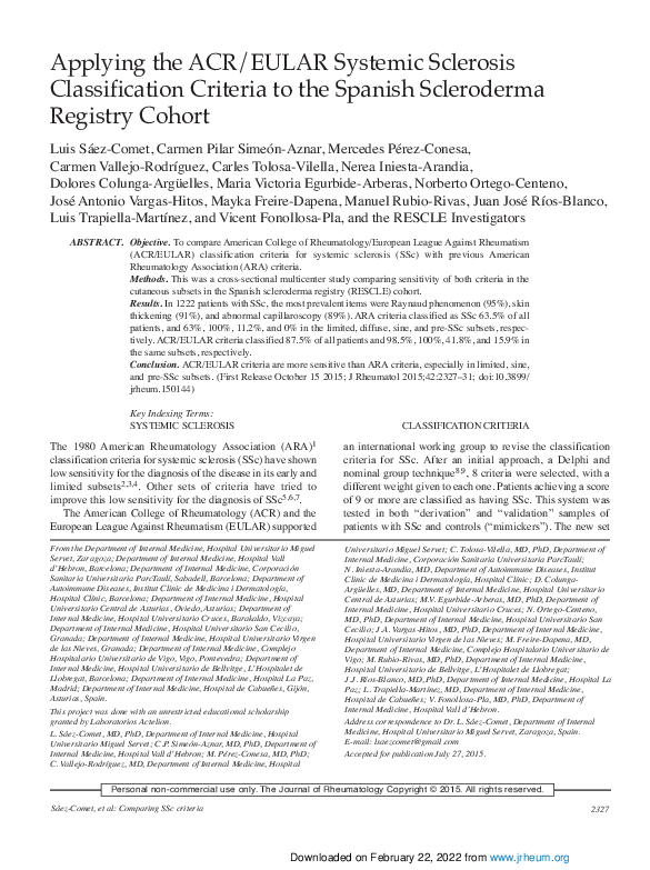 (PDF) Applying the ACR/EULAR Systemic Sclerosis Classification Criteria ...