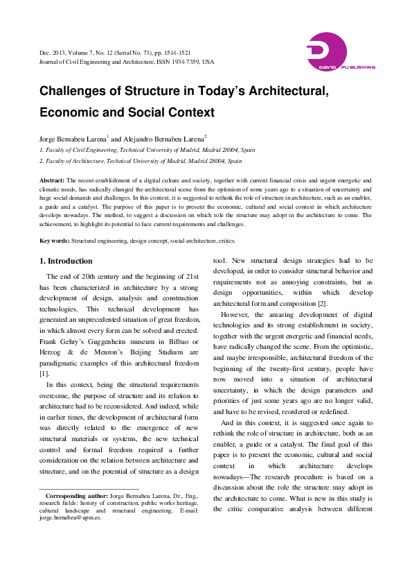 (PDF) The challenges of structure in today's architectural, economic ...