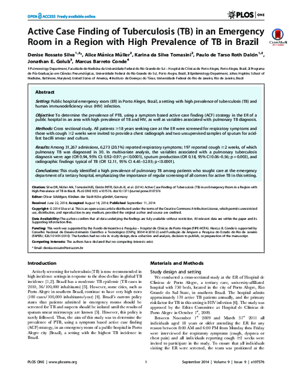 (PDF) Active Case Finding of Tuberculosis (TB) in an Emergency Room in ...