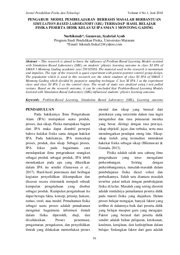 (PDF) Pengaruh Model Pembelajaran Berbasis Masalah (PBM) dengan ...