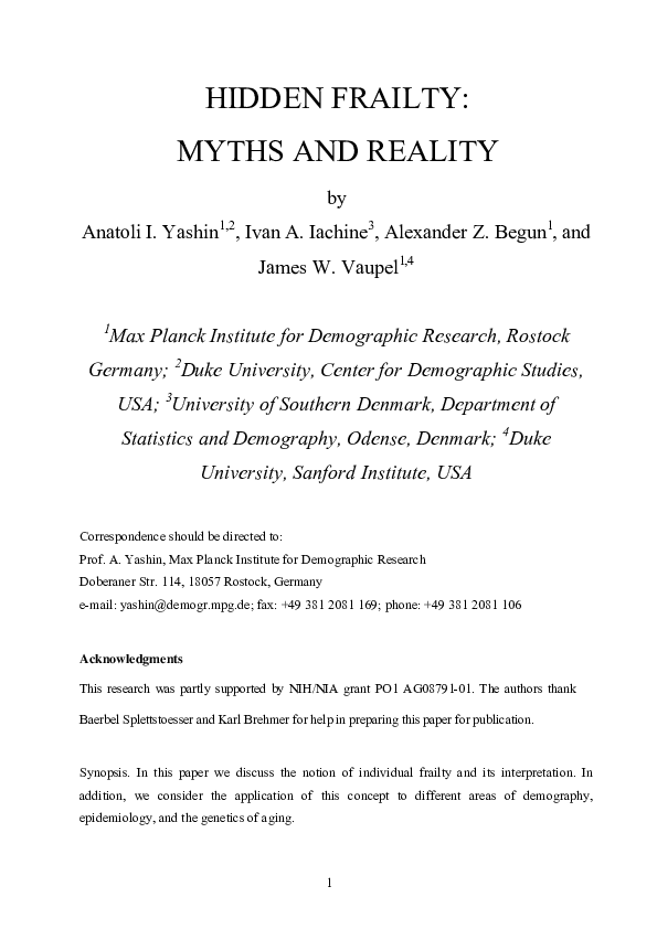 (PDF) Hidden Frailty: Myths and Reality