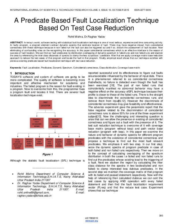 Pdf A Predicate Based Fault Localization Technique Based On Test Case