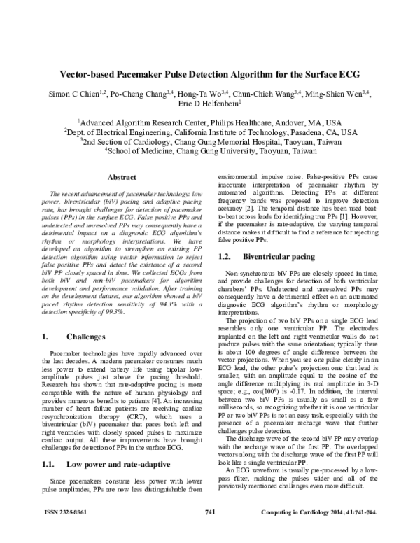 Pdf Vector Based Pacemaker Pulse Detection Algorithm For The Surface Ecg 8678