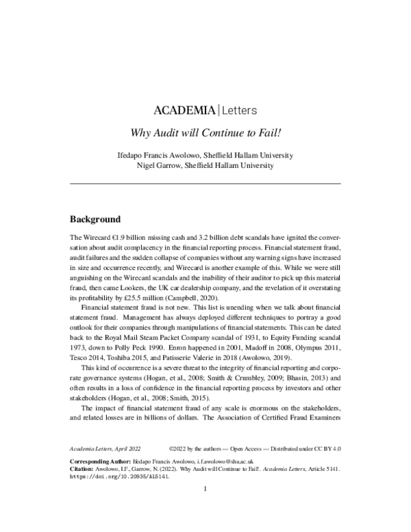 (PDF) Why Audit will Continue to Fail!