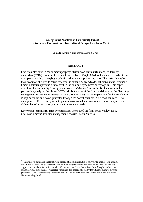 (PDF) Concepts and Practices of Community Forest Enterprises: Economic ...