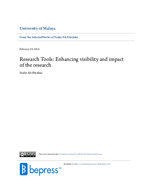 (PDF) Research Tools: Enhancing visibility and impact of the research