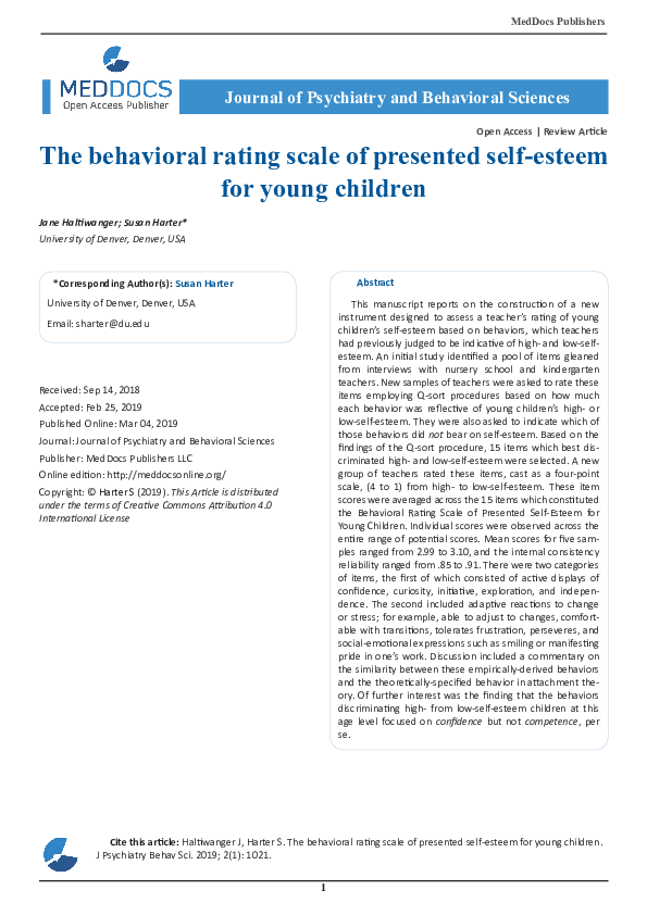 (PDF) The behavioral rating scale of presented self-esteem for young ...