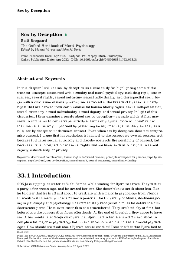 Pdf Sex By Deception