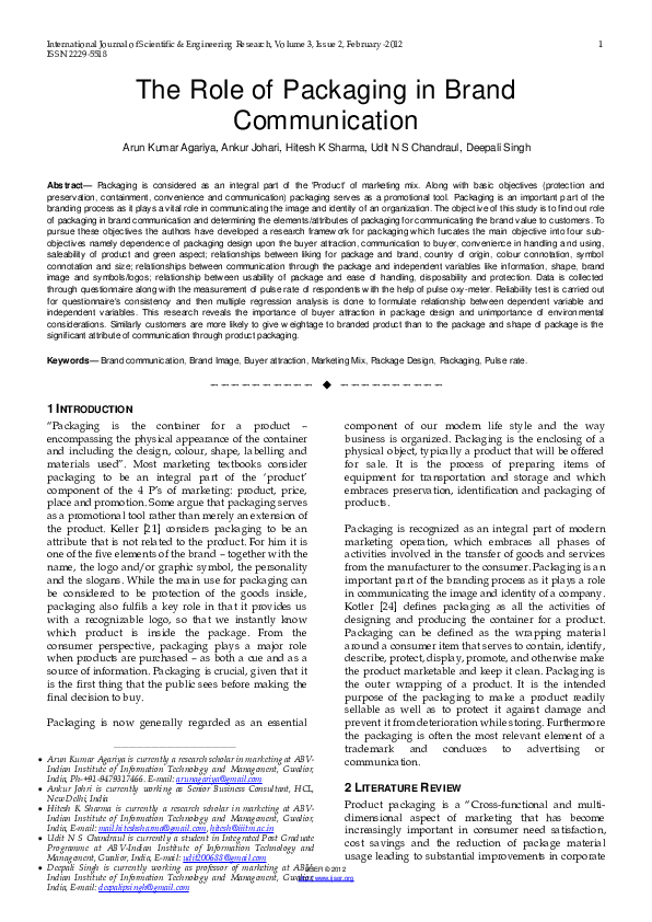 (PDF) The Role of Packaging in Brand Communication
