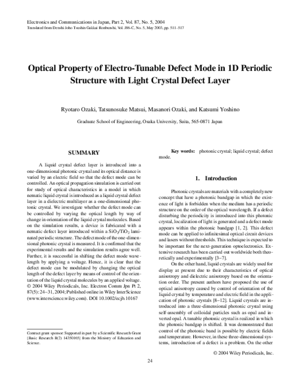 (PDF) Optical property of electro-tunable defect mode in 1D periodic ...