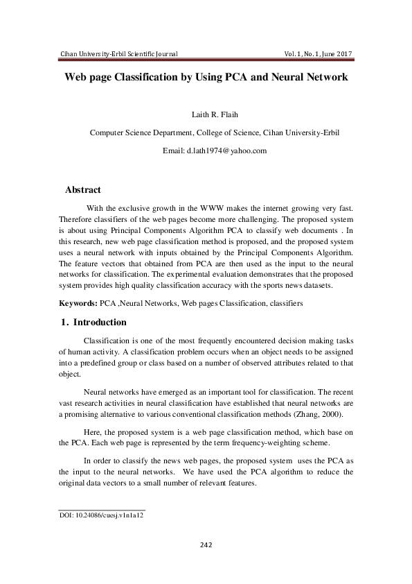 (PDF) Web page Classification by Using PCA and Neural Network