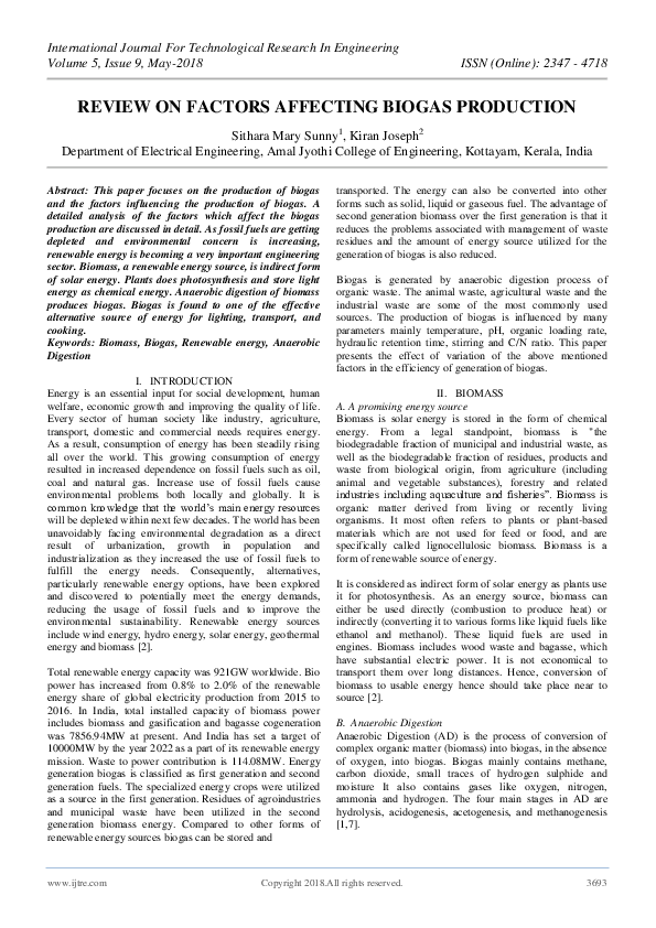 (PDF) Review on Factors Affecting Biogas Production
