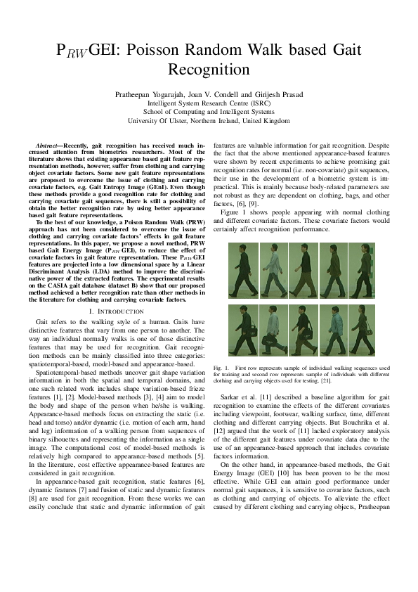 (PDF) PRWGEI: Poisson random walk based gait recognition