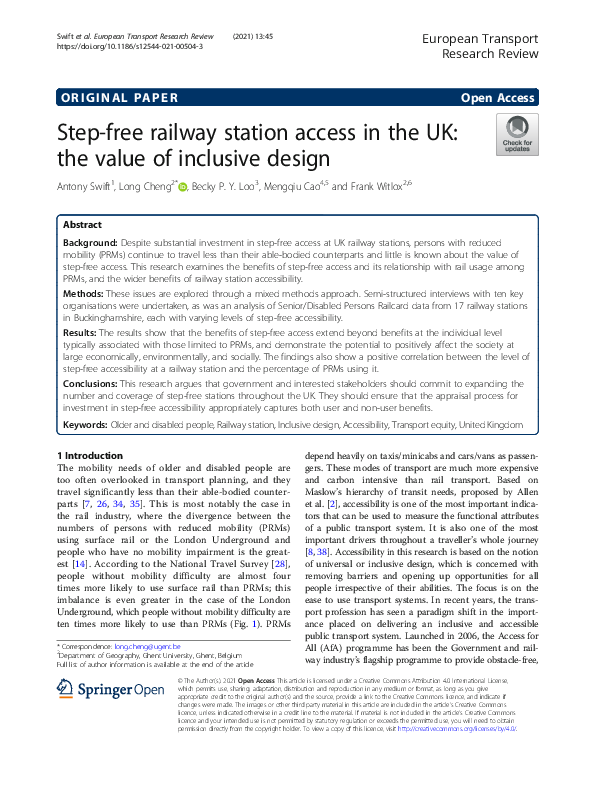 (PDF) Step-free railway station access in the UK: the value of ...