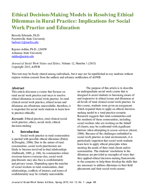 (PDF) Ethical Decision-Making Models in Resolving Ethical Dilemmas in ...