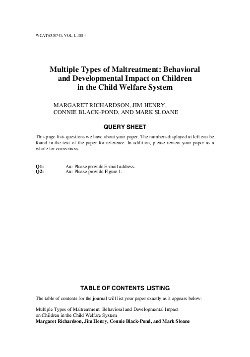(PDF) Multiple Types of Maltreatment: Behavioral and Developmental ...