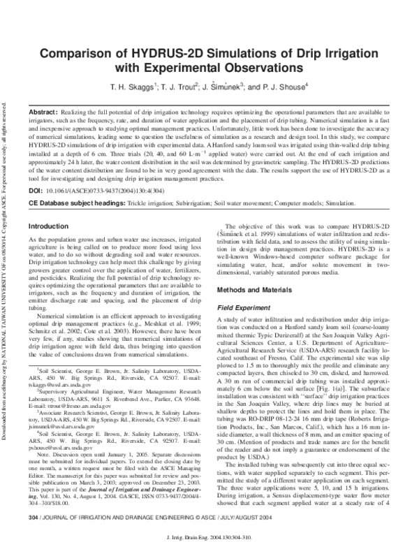 (PDF) Comparison of HYDRUS-2D Simulations of Drip Irrigation with ...