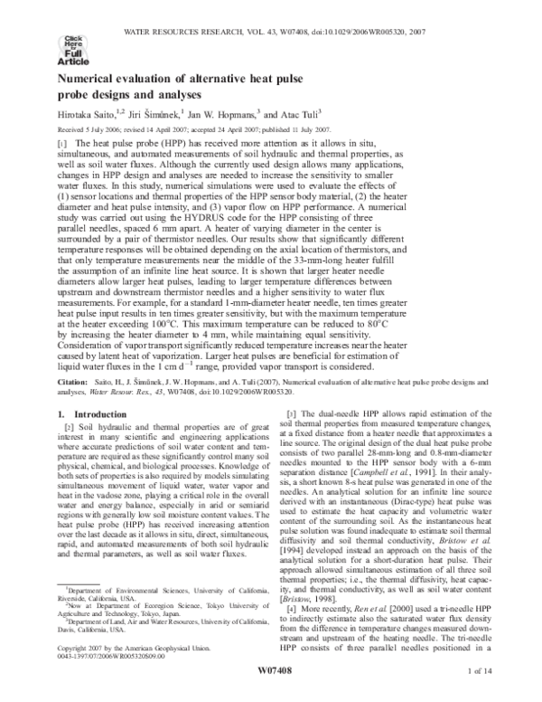 (PDF) Numerical evaluation of alternative heat pulse probe designs and ...