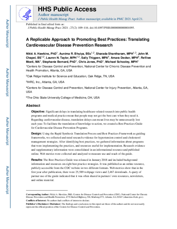 (PDF) A Replicable Approach to Promoting Best Practices