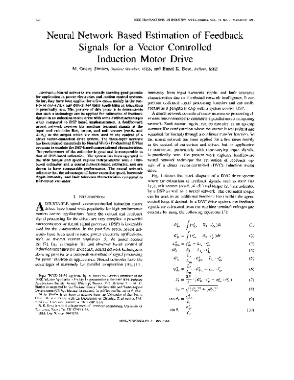 Pdf Neural Network Based Estimation Of Feedback Signals For A Vector Controlled Induction