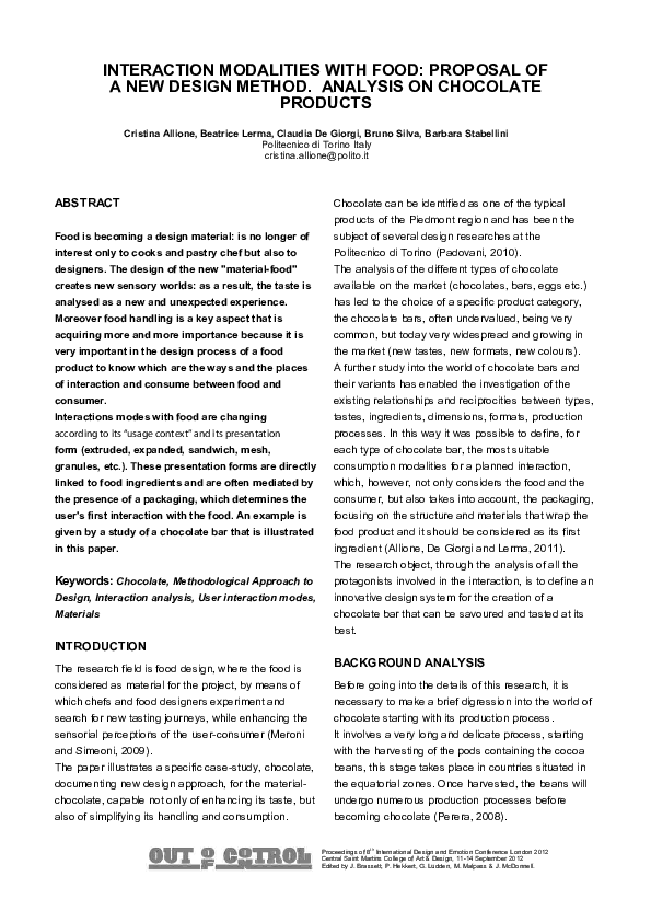 (PDF) Interaction Modalities With Food: Proposal of a New Design Method ...