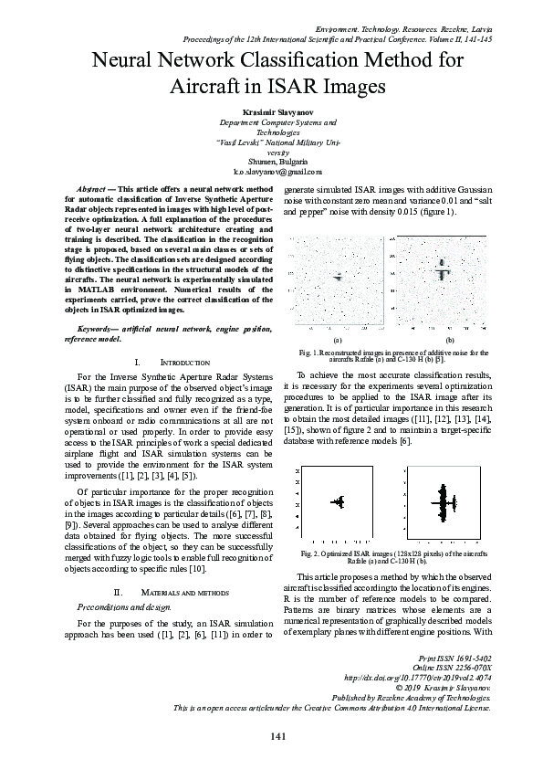 (PDF) Neural Network Classification Method for Aircraft in Isar Images