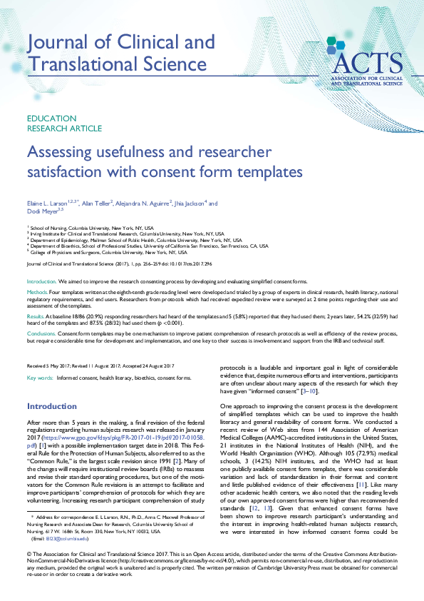 (PDF) Assessing usefulness and researcher satisfaction with consent ... (PDF) Assessing usefulness and researcher satisfaction with consent ...