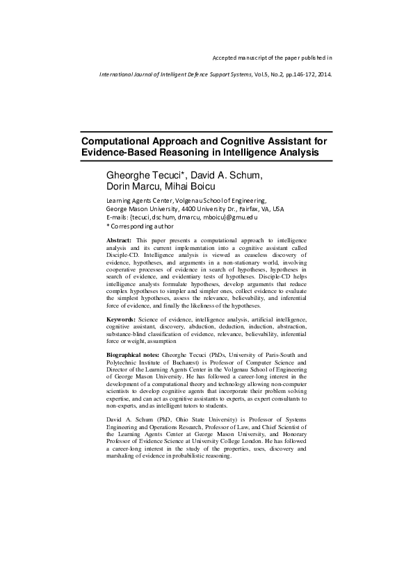 Pdf Computational Approach And Cognitive Assistant For Evidence Based Reasoning In