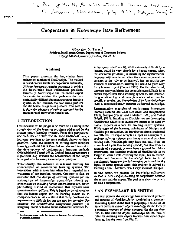 (PDF) Cooperation in Knowledge Base Refinement