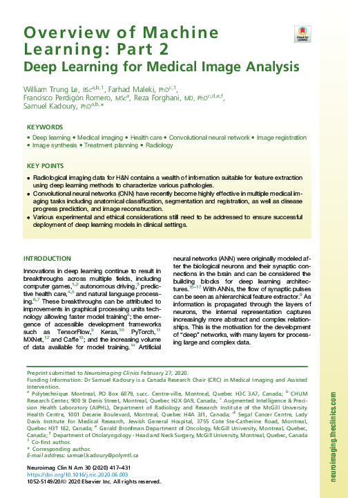 (PDF) Overview of machine learning: part 2: deep learning for medical image analysis