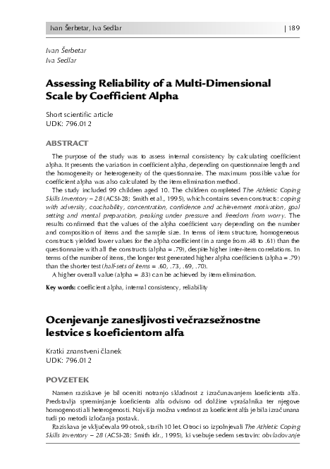 (PDF) Assessing Reliability of a Multi-Dimensional Scale by Coefficient Alpha