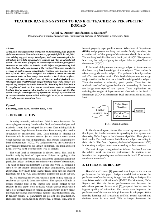 (PDF) Teacher Ranking System to Rank of Teacher as Per Specific Domain