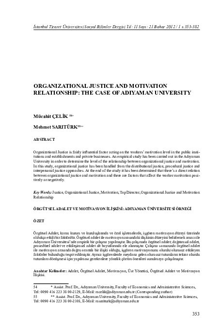 (PDF) Organizational Justice and Motivation Relationship: The Case of ...