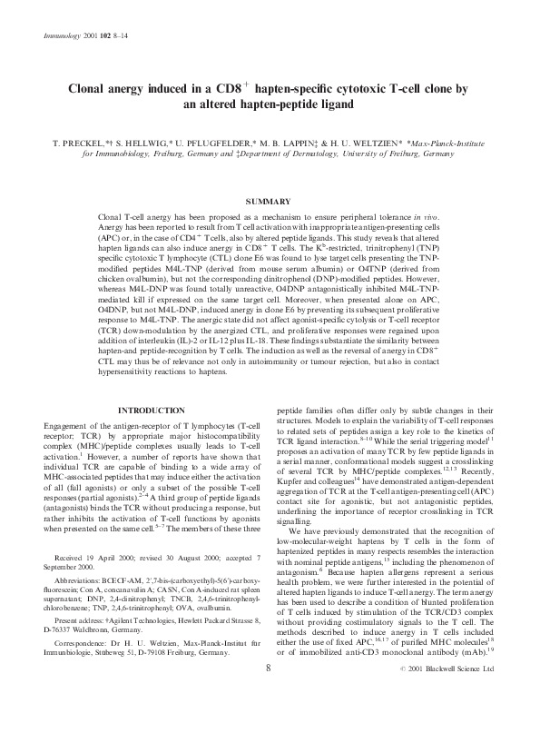 (PDF) Clonal anergy induced in a CD8+ hapten-specific cytotoxic T-cell ...