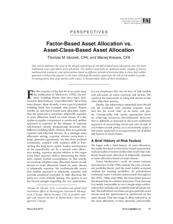 (PDF) Factor-Based Asset Allocation vs. Asset-Class-Based Asset Allocation