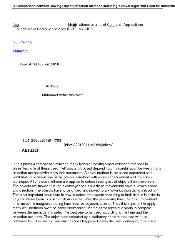 Pdf A Comparison Between Moving Object Detection Methods Including A