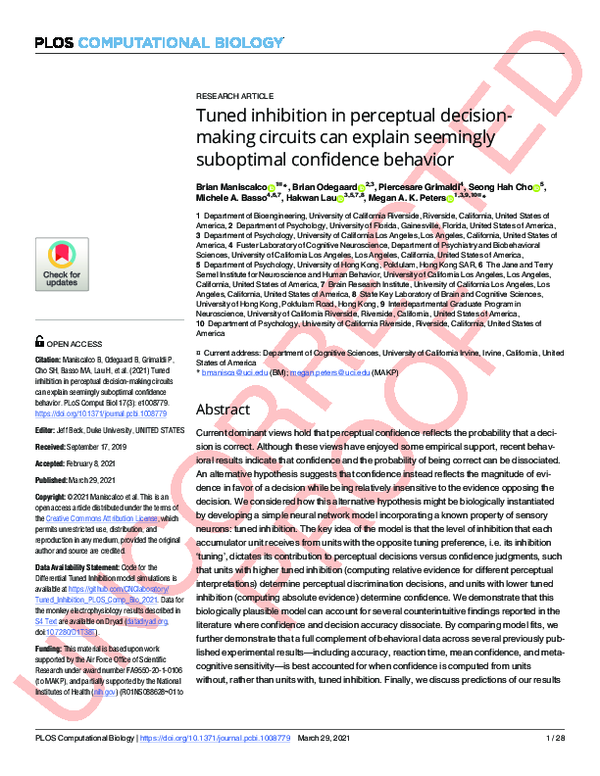 (PDF) Tuned inhibition in perceptual decision-making circuits can explain seemingly suboptimal ...