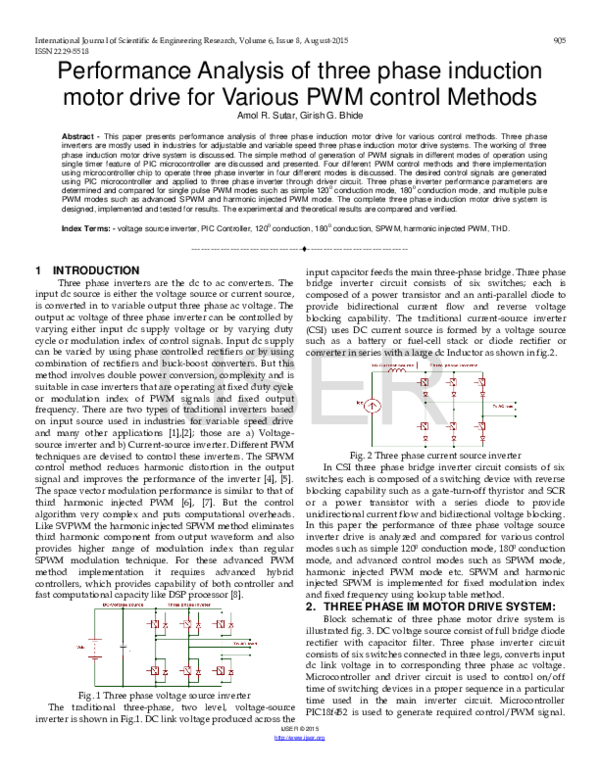 Pdf Performance Analysis Of Three Phase Induction Motor Drive For Various Pwm Control Methods