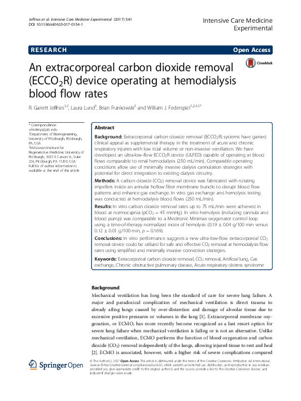 (PDF) Extracorporeal carbon dioxide removal (ECCO2R) in respiratory ...