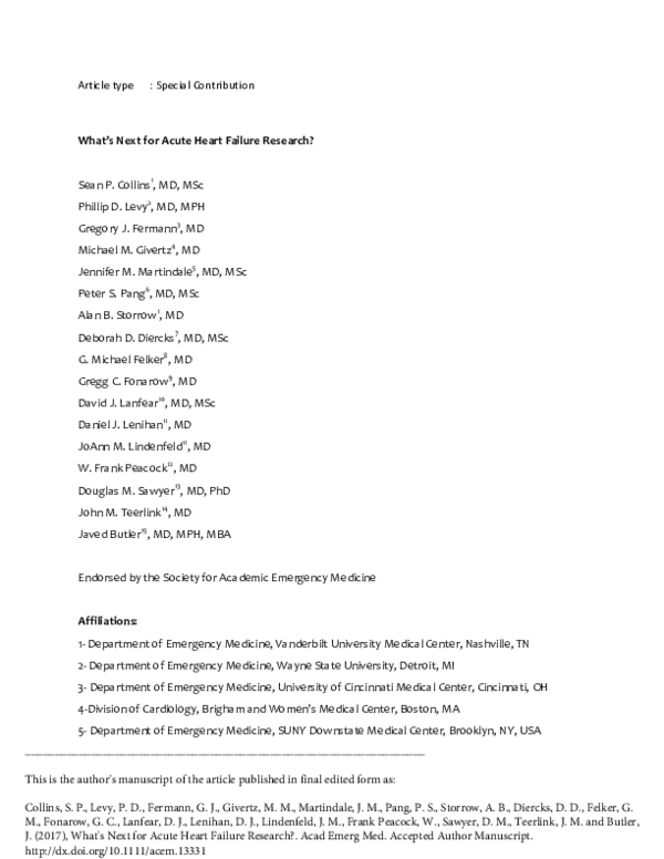 (PDF) What's Next for Acute Heart Failure Research?