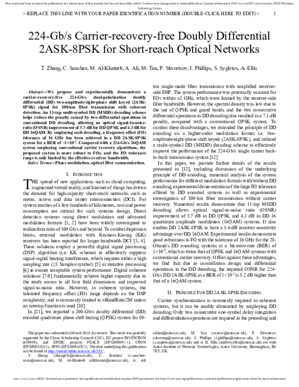 (PDF) 224-Gb/s Carrier-Recovery-Free Doubly Differential 2ASK-8PSK for ...