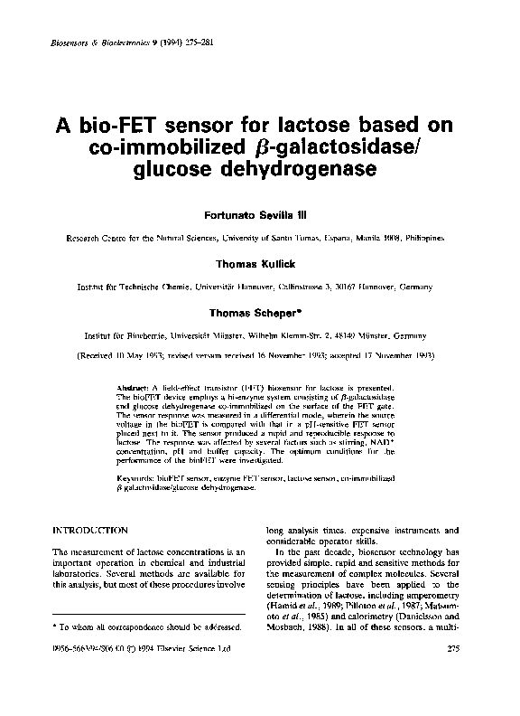 (PDF) A bio-FET sensor for lactose based on co-immobilized β ...
