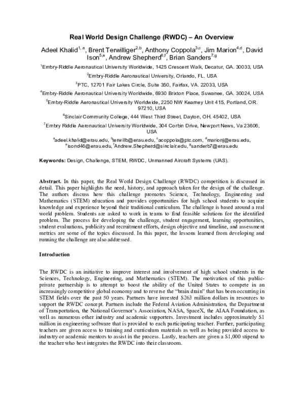 (PDF) Real World Design Challenge (RWDC) – An Overview